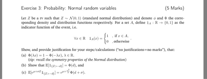 Solved Exercise 3: Probability: Normal random variables (5 | Chegg.com