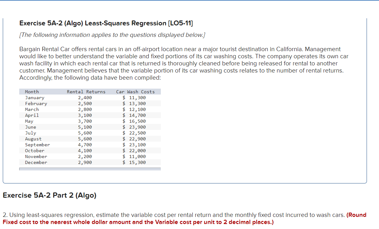 Solved Exercise 5A-2 (Algo) Least-Squares Regression | Chegg.com