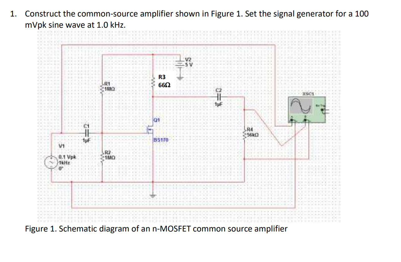 Solved 1. Construct the common-source amplifier shown in | Chegg.com