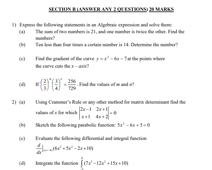 Solved SECTION B (ANSWER ANY 2 QUESTIONS) 20 MARKS 1) | Chegg.com