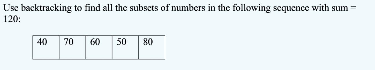 Solved Use backtracking to find all the subsets of numbers | Chegg.com