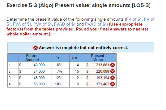 Solved Exercise 5-3 (Algo) Present value; single amounts | Chegg.com