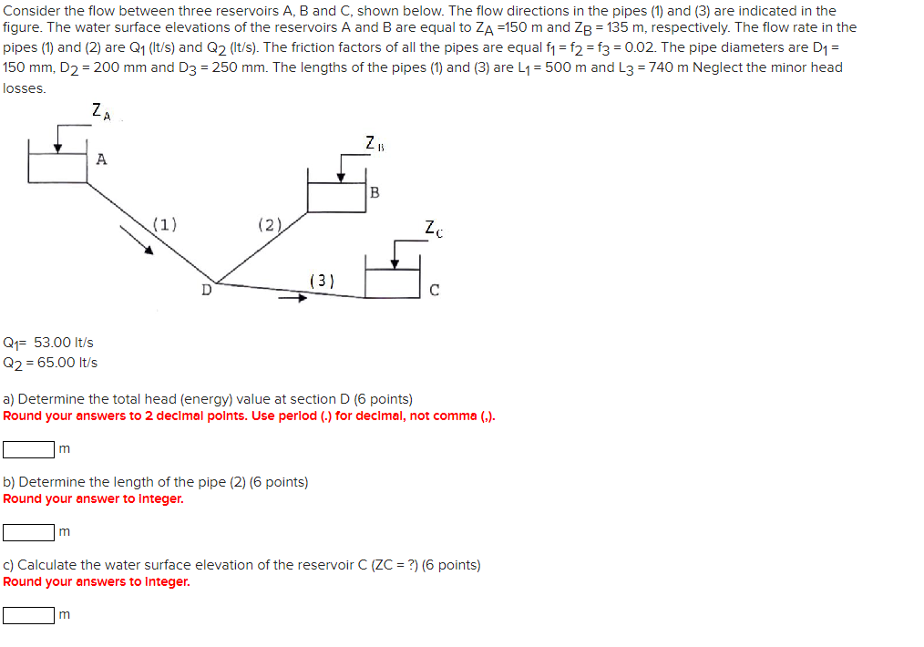Solved Consider the flow between three reservoirs A, B and | Chegg.com