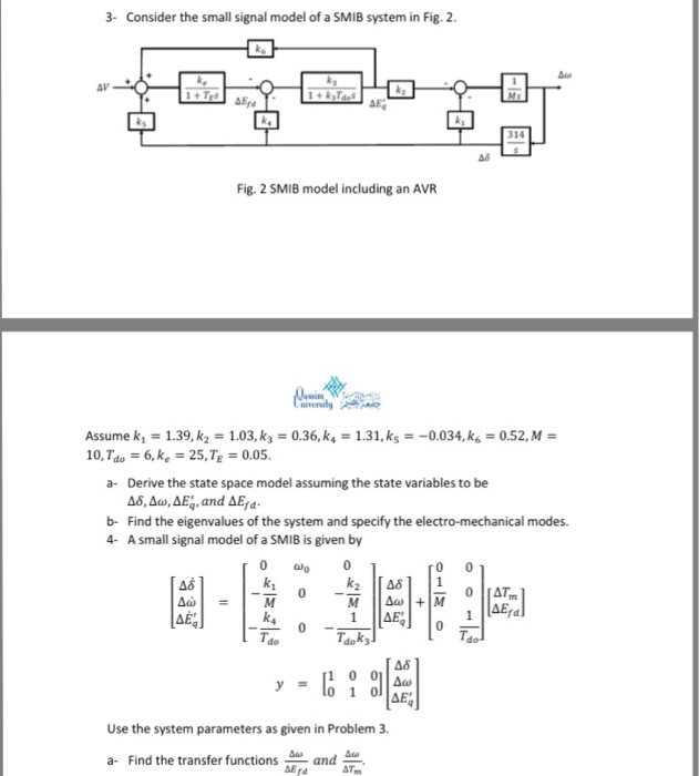 Solved Consider the small signal model of a SMIB system in | Chegg.com