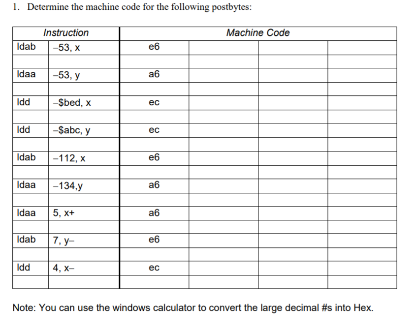 1. Determine the machine code for the following | Chegg.com