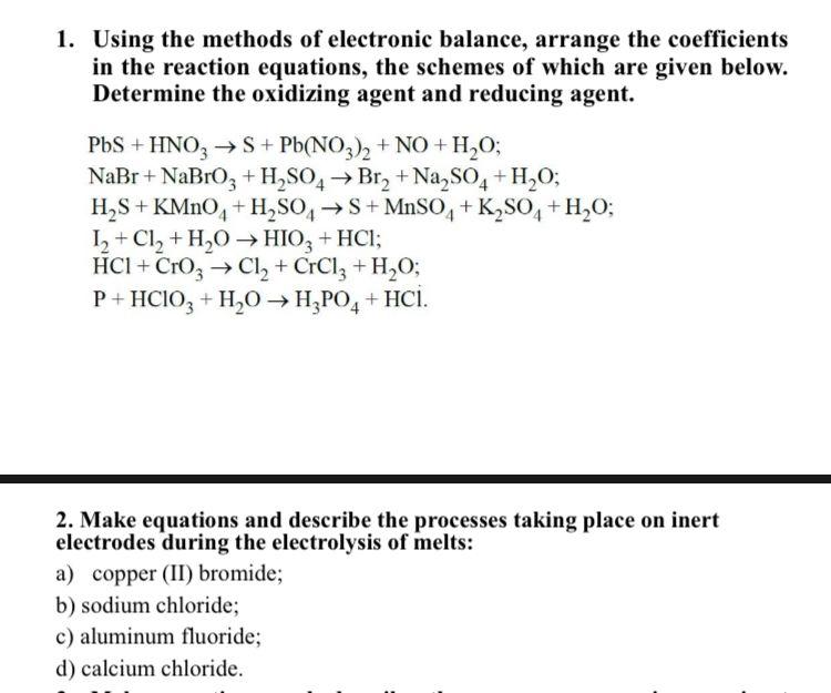 Solved 1. Using the methods of electronic balance, arrange | Chegg.com
