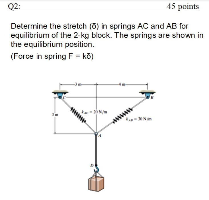 Solved Q2: 45 points Determine the stretch (5) in springs AC | Chegg.com
