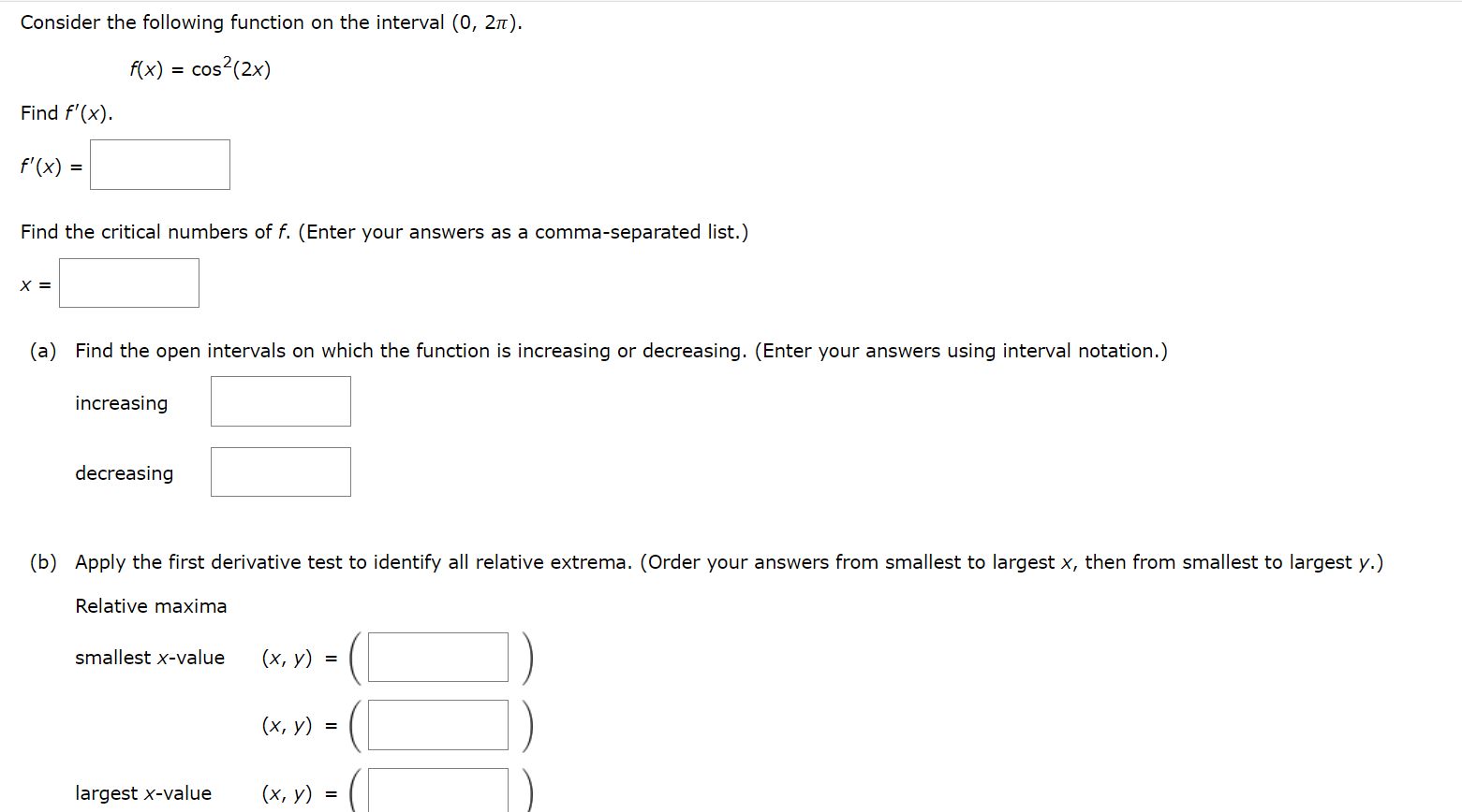 Solved largest x-value (x,y)=() Relative minima smallest | Chegg.com