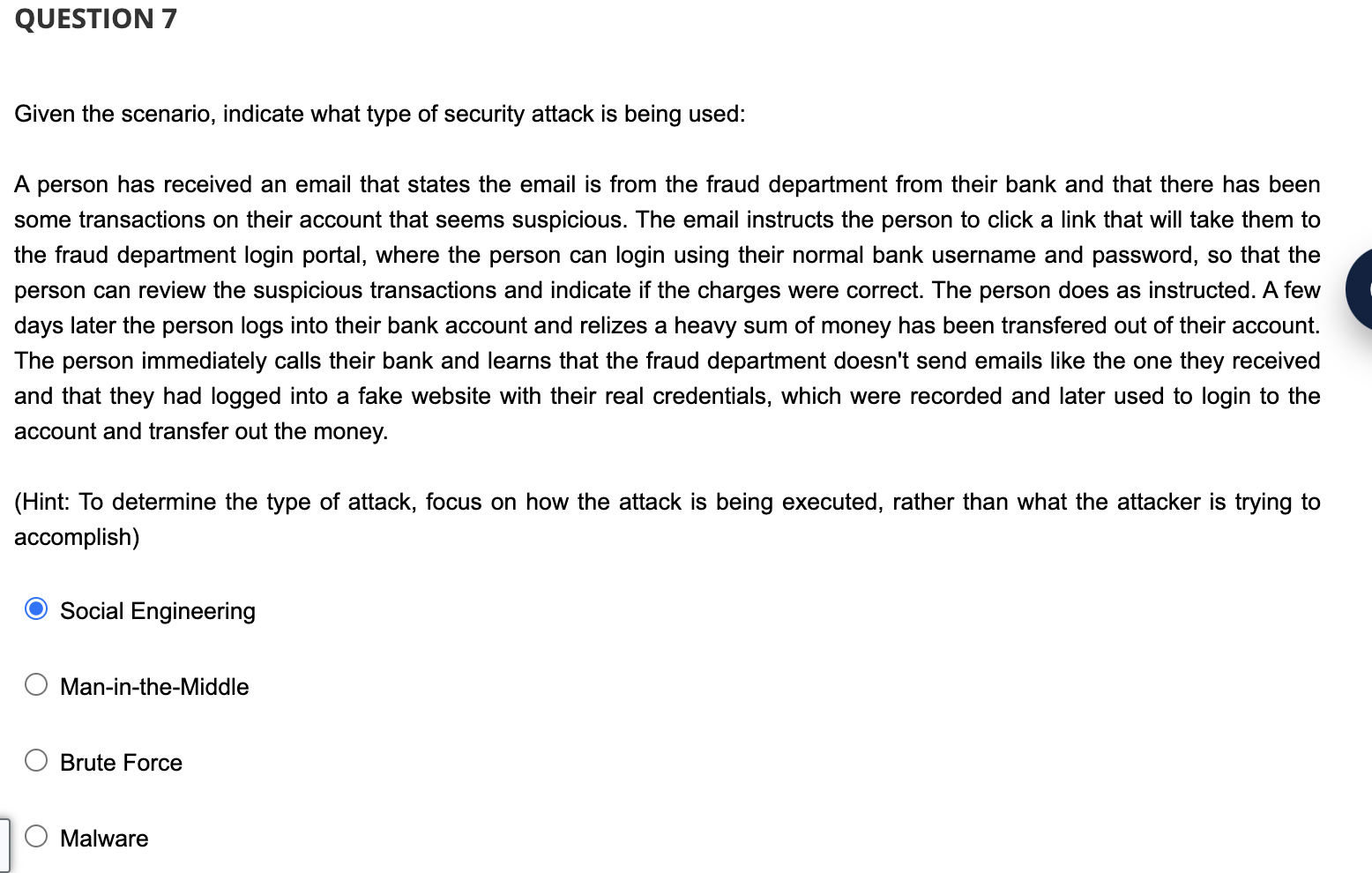 Solved Given the scenario, indicate what type of security | Chegg.com