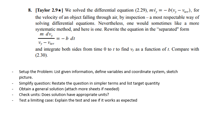 Solved The Velocity Of An Object Falling Through Air By