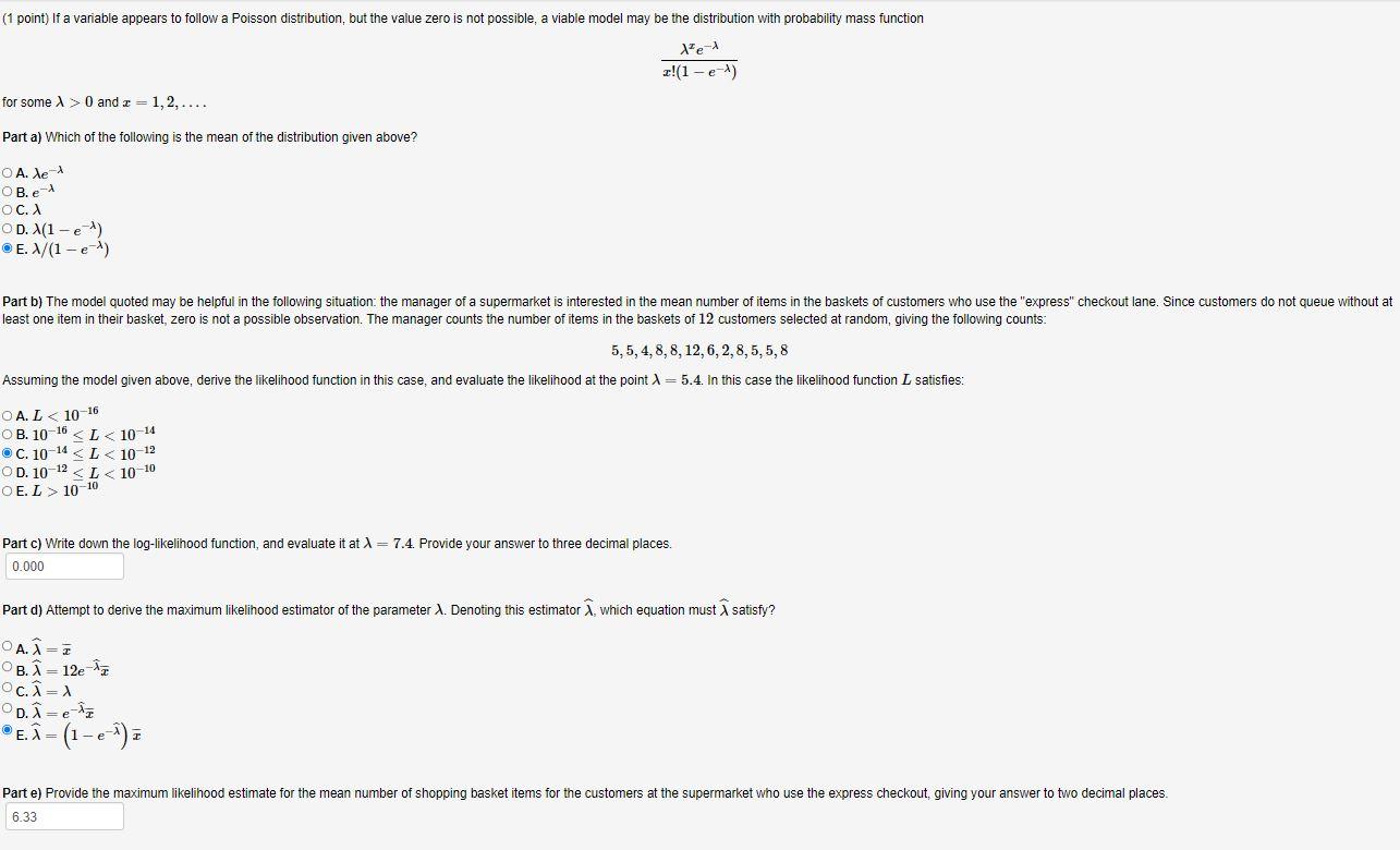 Solved (1 point) If a variable appears to follow a Poisson | Chegg.com