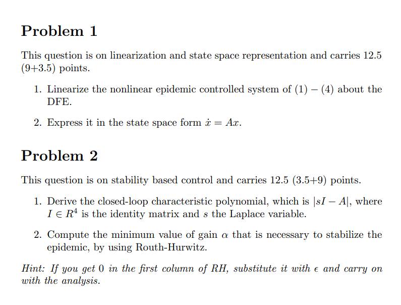 Solved Epidemic Model & Control The following equations | Chegg.com