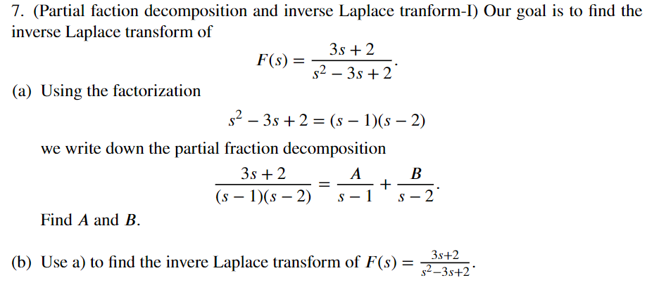 Solved 7 Partial Faction Decomposition And Inverse Laplace