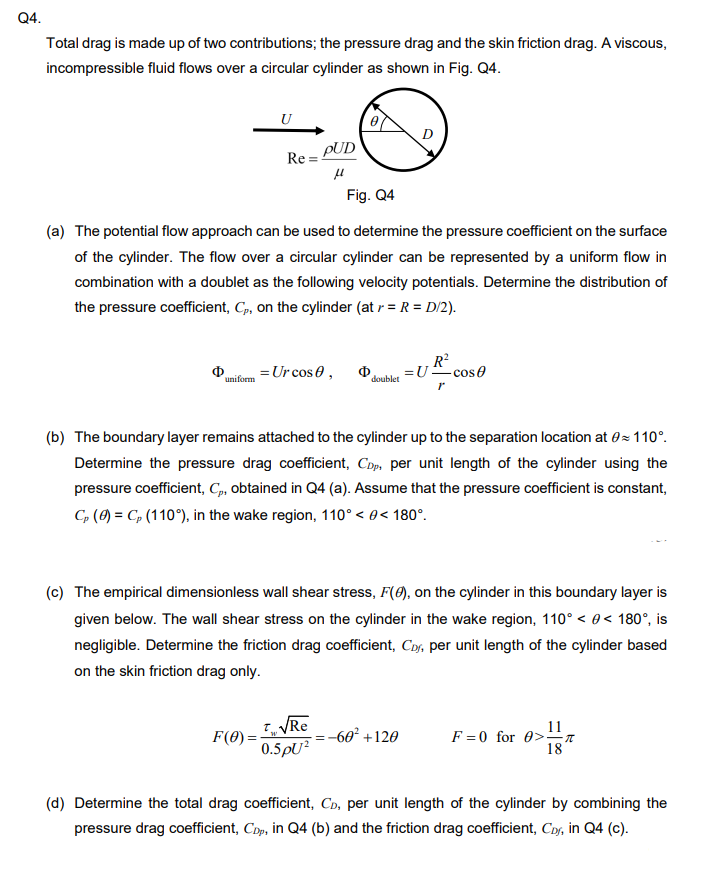 Solved Q4. Total drag is made up of two contributions; the | Chegg.com