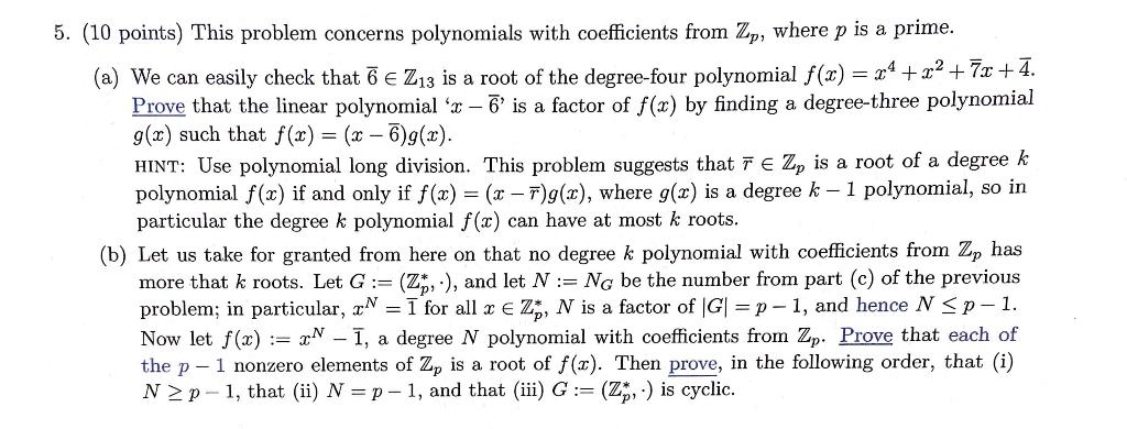 Solved 5. (10 points) This problem concerns polynomials with | Chegg.com