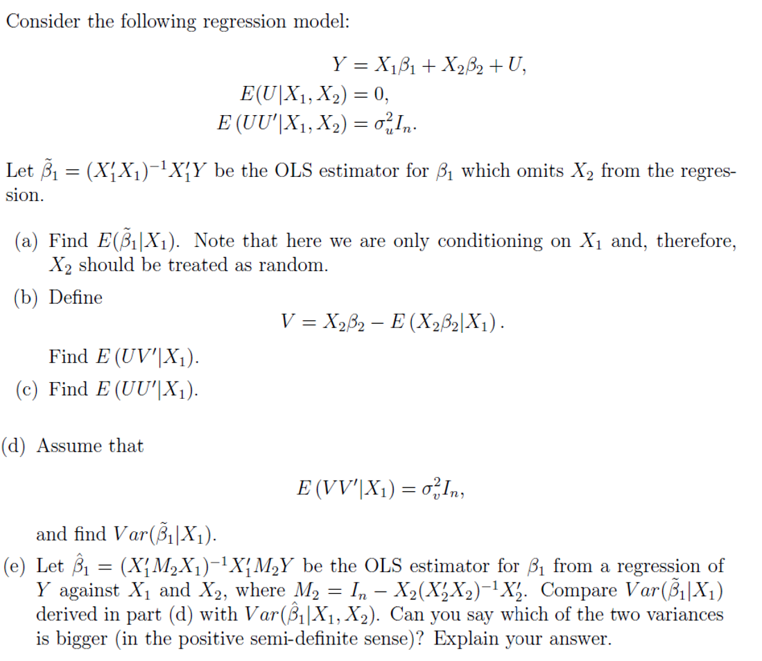 Solved Consider the following regression model: | Chegg.com