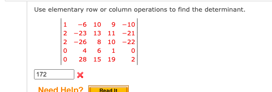 Solved Use elementary row or column operations to find the | Chegg.com