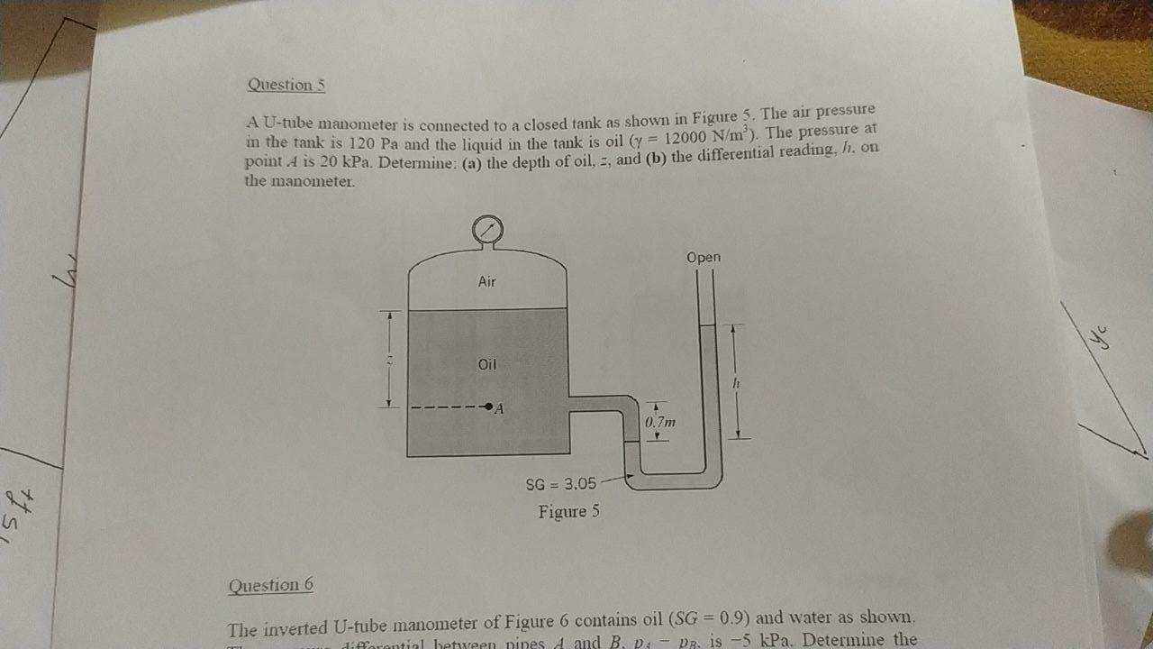Solved Questions A U-tube manometer is connected to a closed | Chegg.com