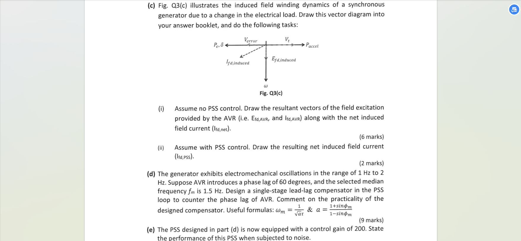 Solved Q.3 The excitation system of a synchronous generator | Chegg.com