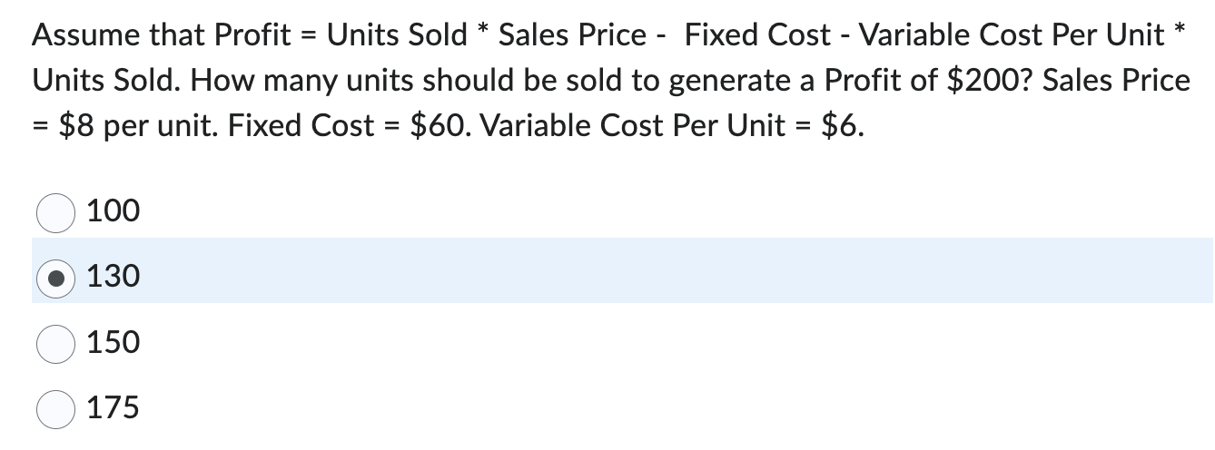 Solved Assume that Profit = Units Sold ∗ Sales Price - Fixed | Chegg.com