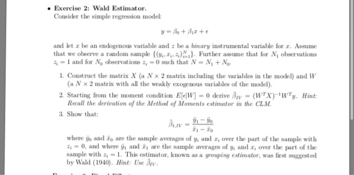 Solved Exercise 2: Wald Estimator. Consider the simple | Chegg.com