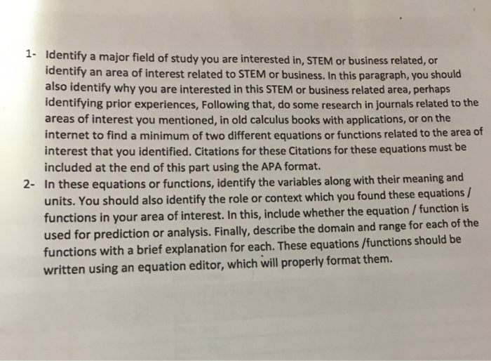 Identify a major field of study you are interested | Chegg.com