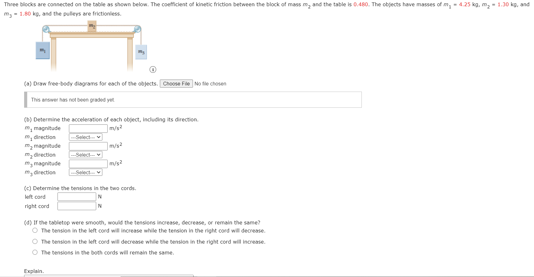Solved Three blocks are connected on the table as shown | Chegg.com