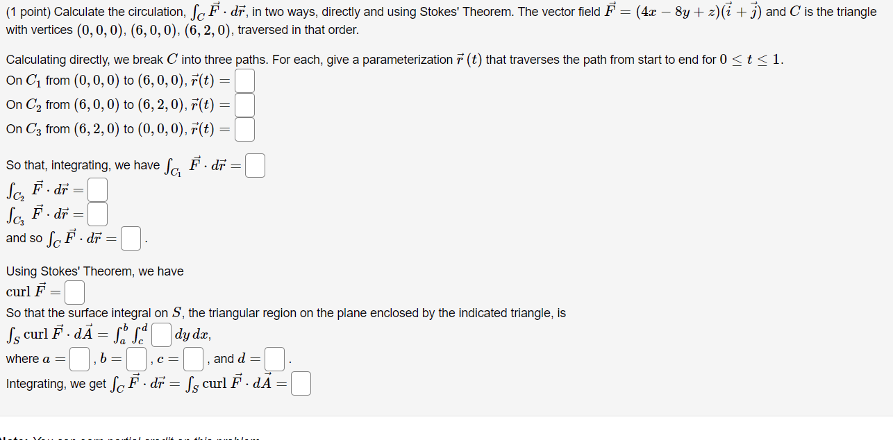 Solved (1 point) Calculate the circulation, ScF.di, in two | Chegg.com