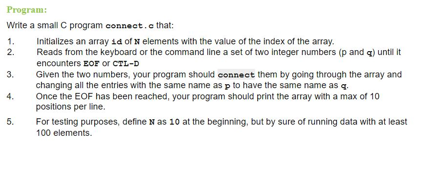 Solved Program Write A Small C Program Connectc That 1 0721