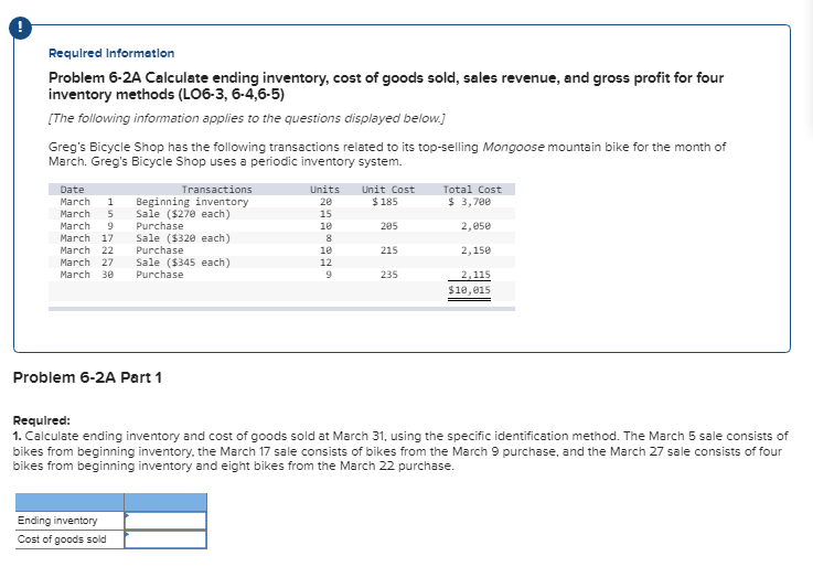 Solved Required Information Problem 6-2A Calculate ending | Chegg.com