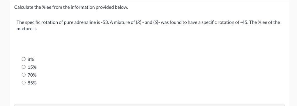 Solved Calculate the % ee from the information provided | Chegg.com