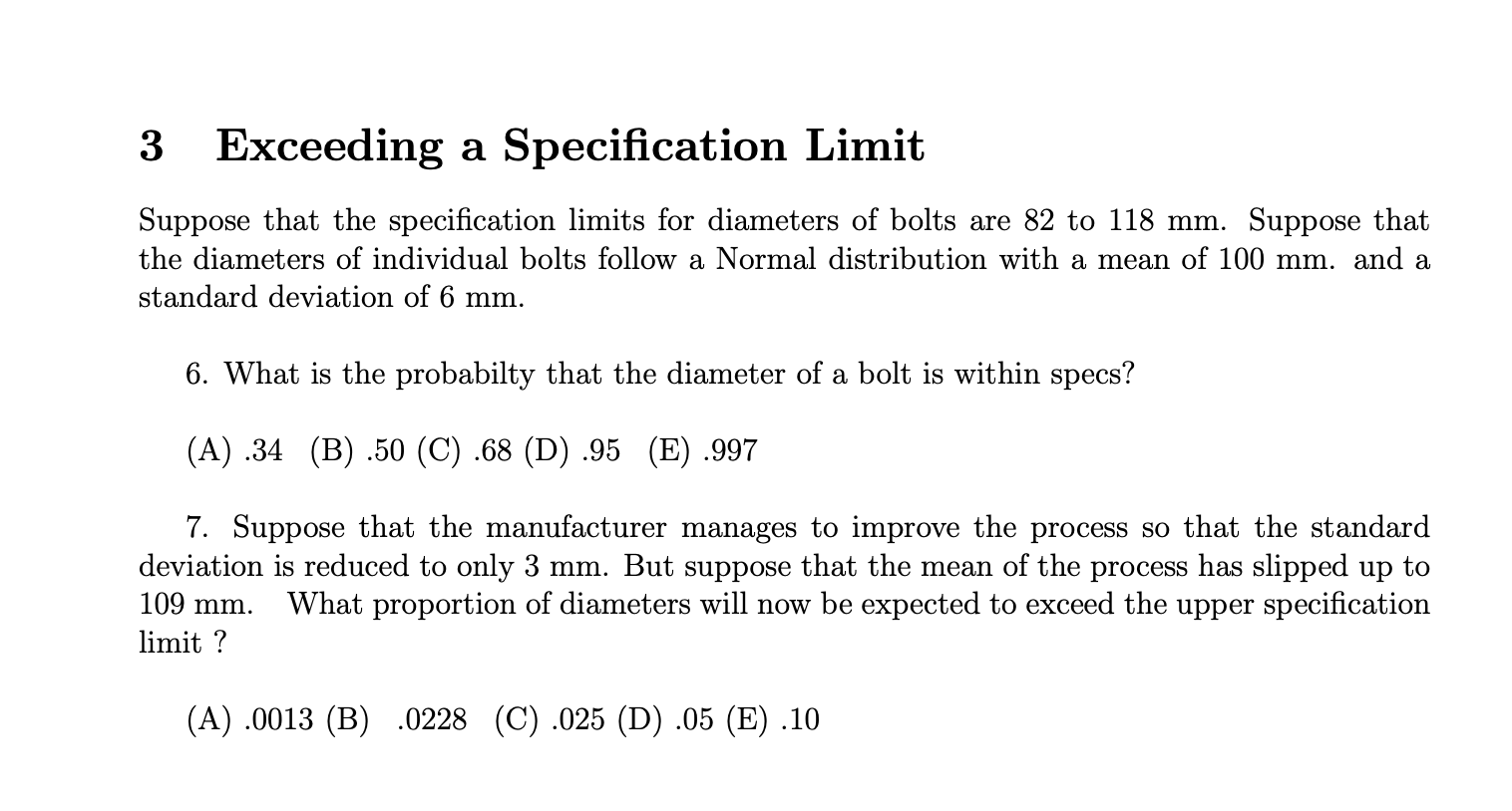 Solved 3 Exceeding a Specification Limit Suppose that the | Chegg.com