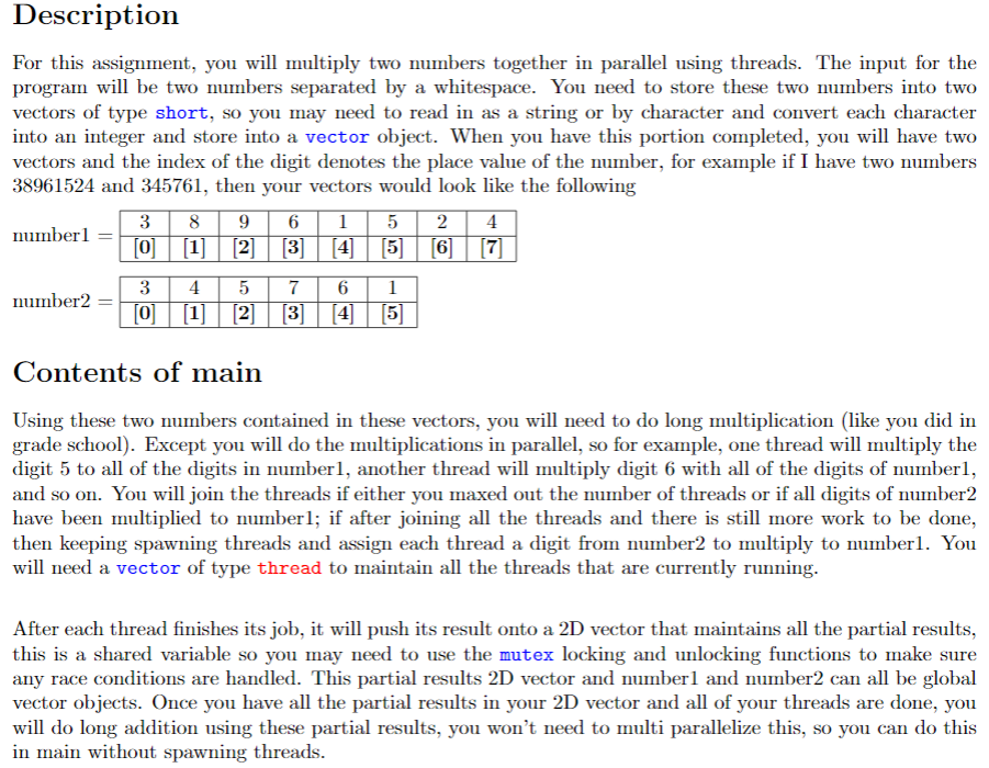 Solved Description For this assignment, you will multiply | Chegg.com