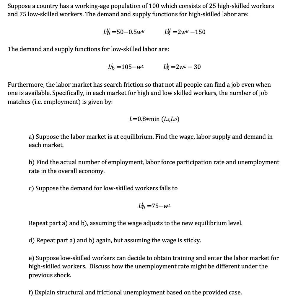 Solved Suppose a country has a working-age population of 100 | Chegg.com