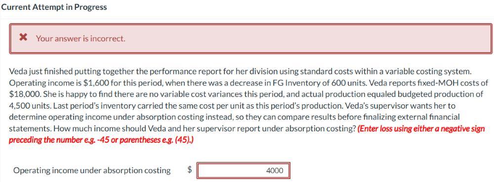 Solved Current Attempt in Progress Veda just finished | Chegg.com