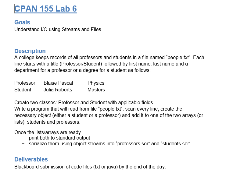 Solved Cpan 155 Lab 6 Goals Understand 1 0 Using Streams And