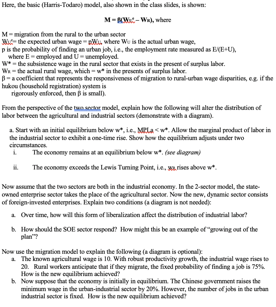 Here, the basic (Harris-Todaro) model, also shown in | Chegg.com