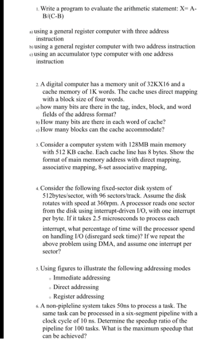 1. Write a program to evaluate the arithmetic | Chegg.com