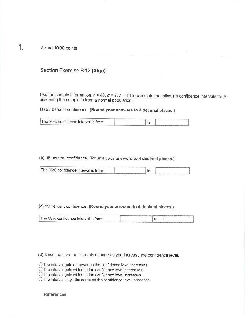 Solved Section Exercise 8-12 (Algo) Use the sample | Chegg.com