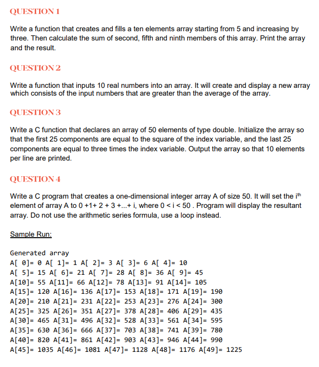Solved QUESTION 1 Write a function that creates and fills a | Chegg.com