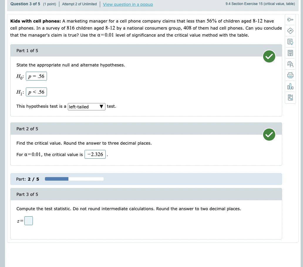 Solved Question 3 of 5 (1 point) 9.4 Section Exercise 15 | Chegg.com