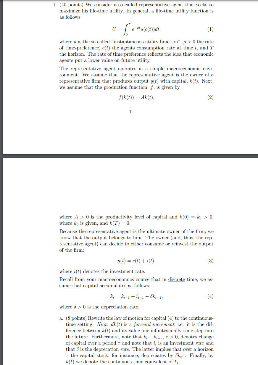 Solved 1. (40 points) We consider a so-called representative | Chegg.com
