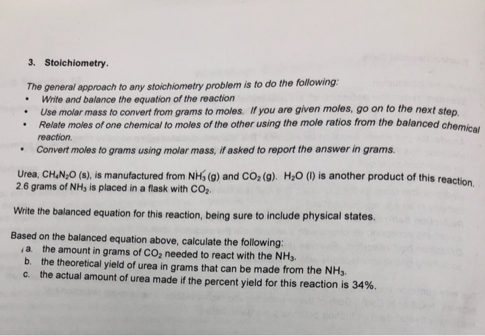 Solved 3. Stoichiometry. The general approach to any | Chegg.com