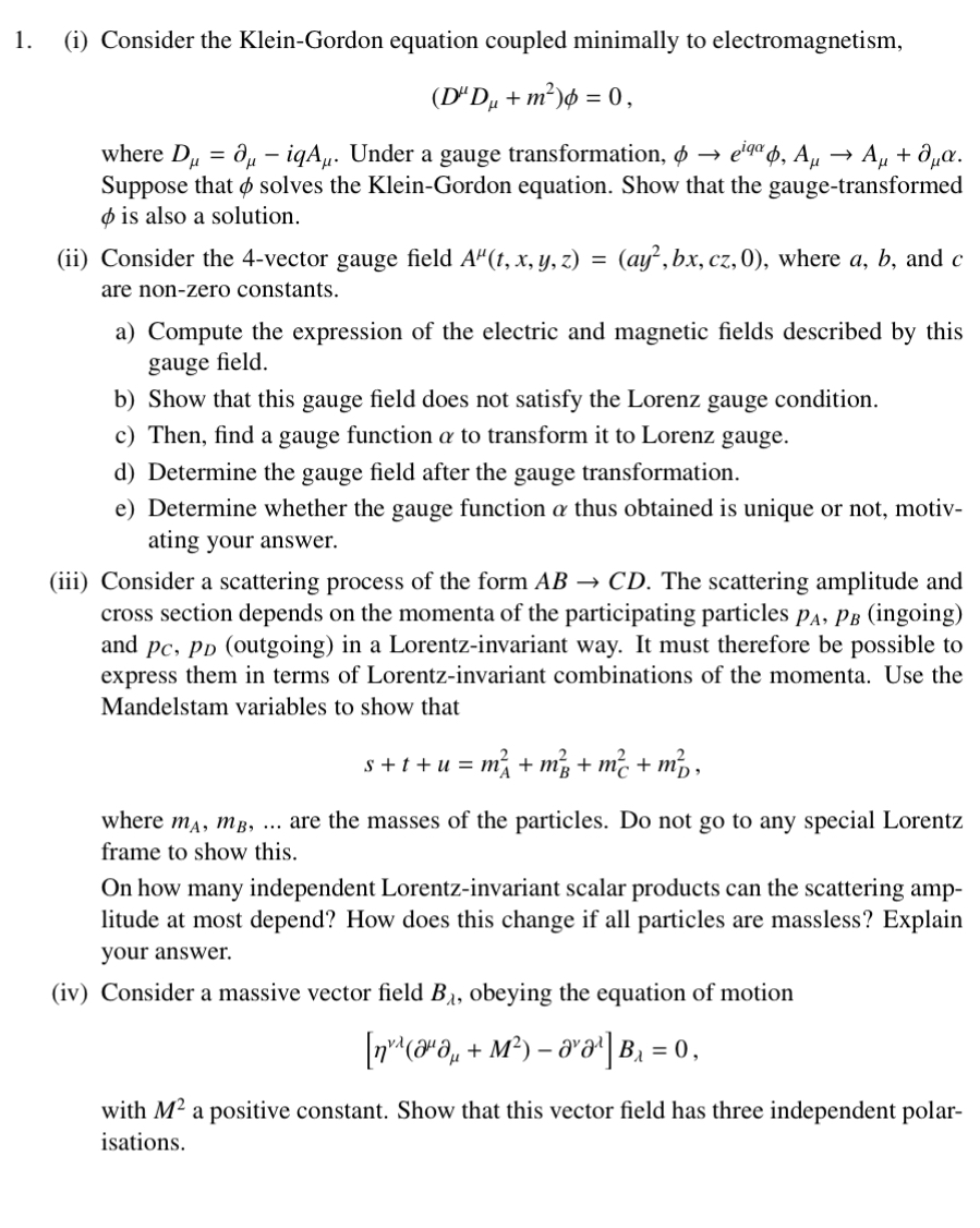Solved (i) ﻿Consider the Klein-Gordon equation coupled | Chegg.com