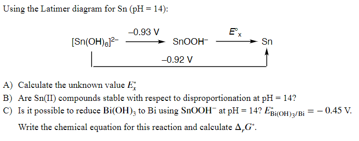 Solved Using the Latimer diagram for Sn (pH = 14): -0.93 V | Chegg.com