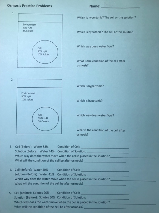 Solved Osmosis Practice Problems Name: 1. which is | Chegg.com