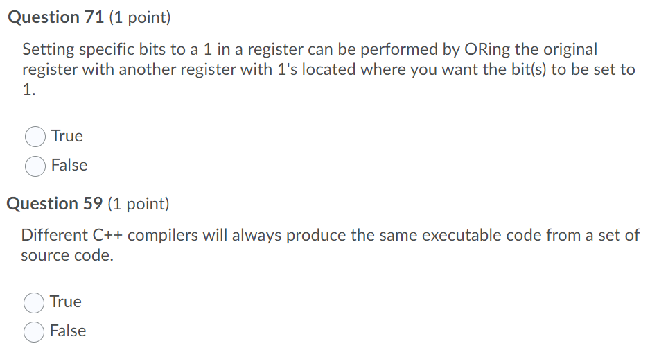Solved Question 71 (1 point) Setting specific bits to a 1 in | Chegg.com