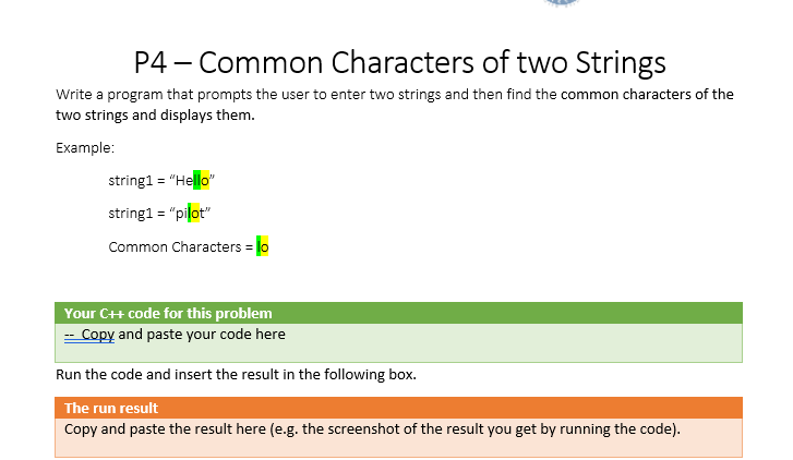 Solved P4 Common Characters Of Two Strings Write A Program 9267