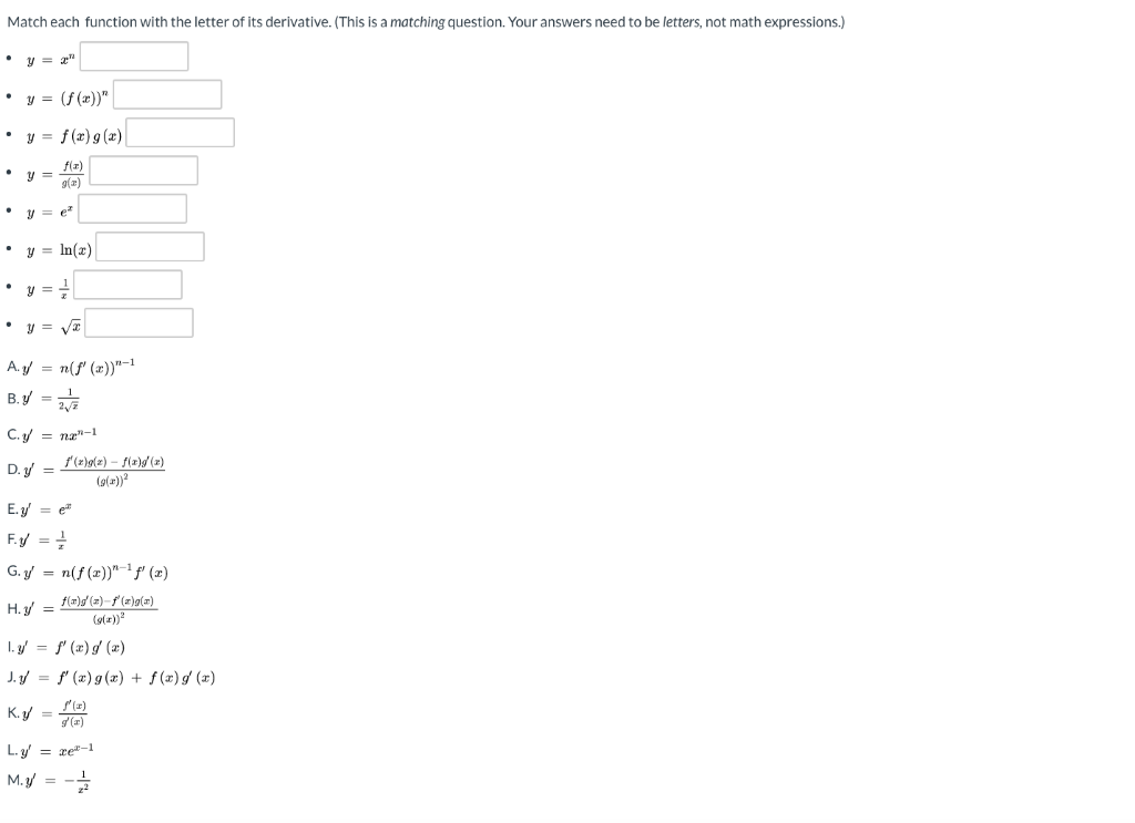 Solved Match each function with the letter of its | Chegg.com