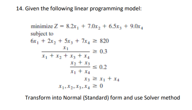 Solved 14. Given the following linear programming model: | Chegg.com